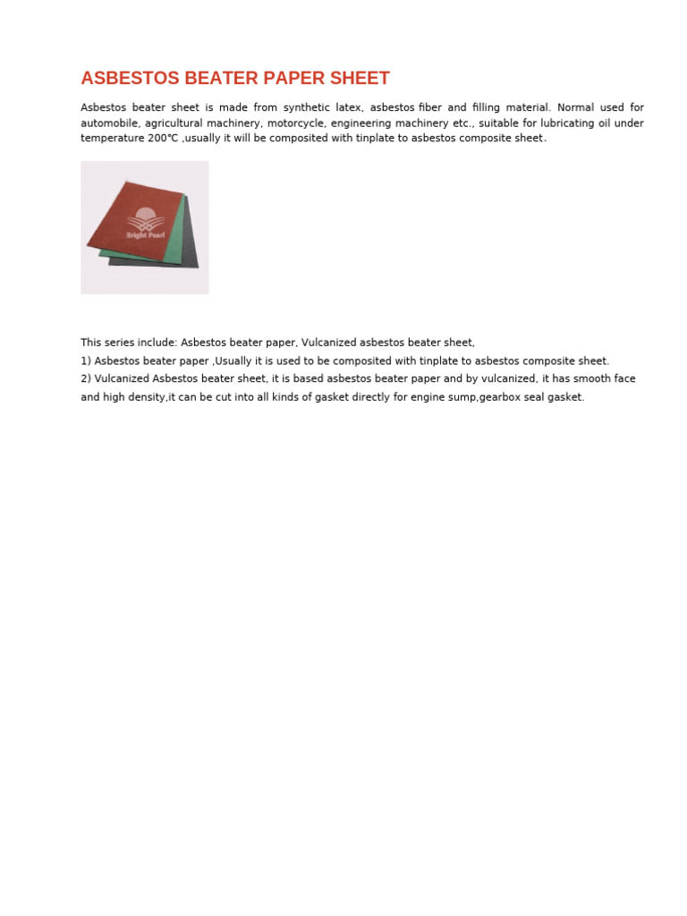 Asbestos Beater Paper & Sheets Guide | PDF