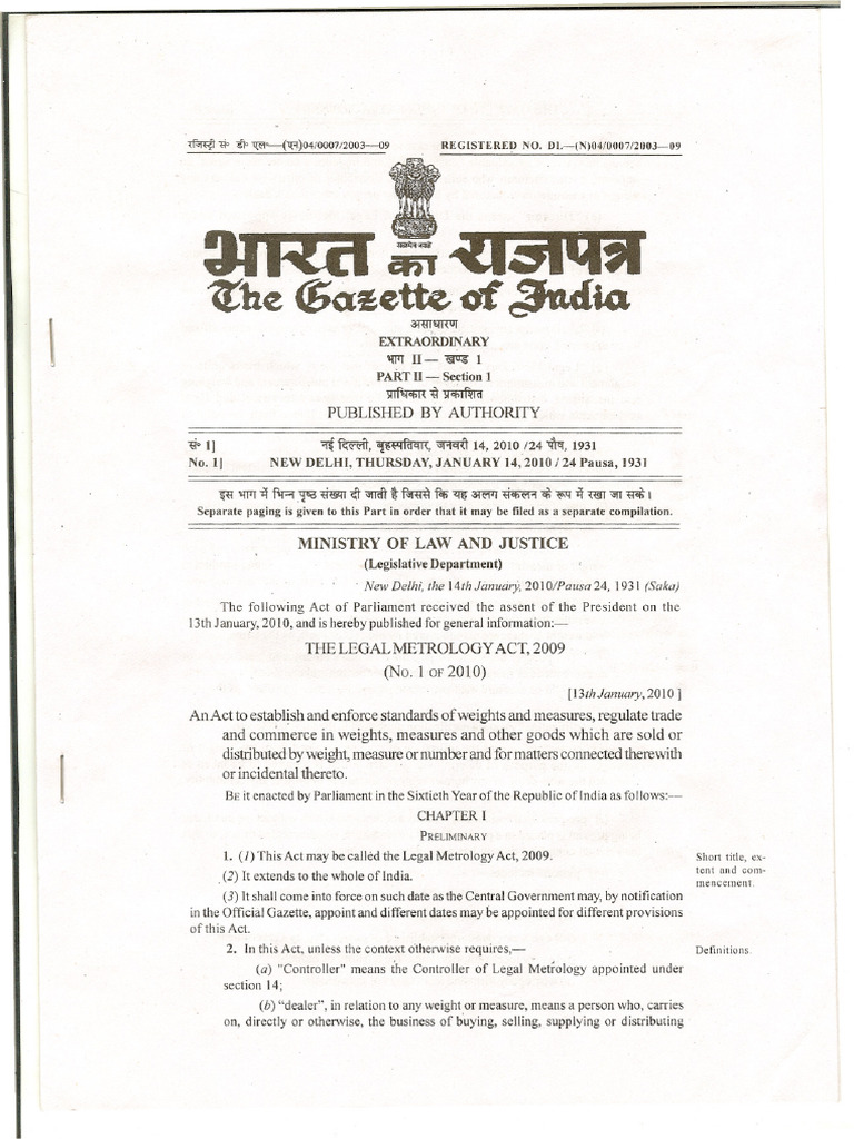 Legal Metrology Act 2009 Overview | PDF