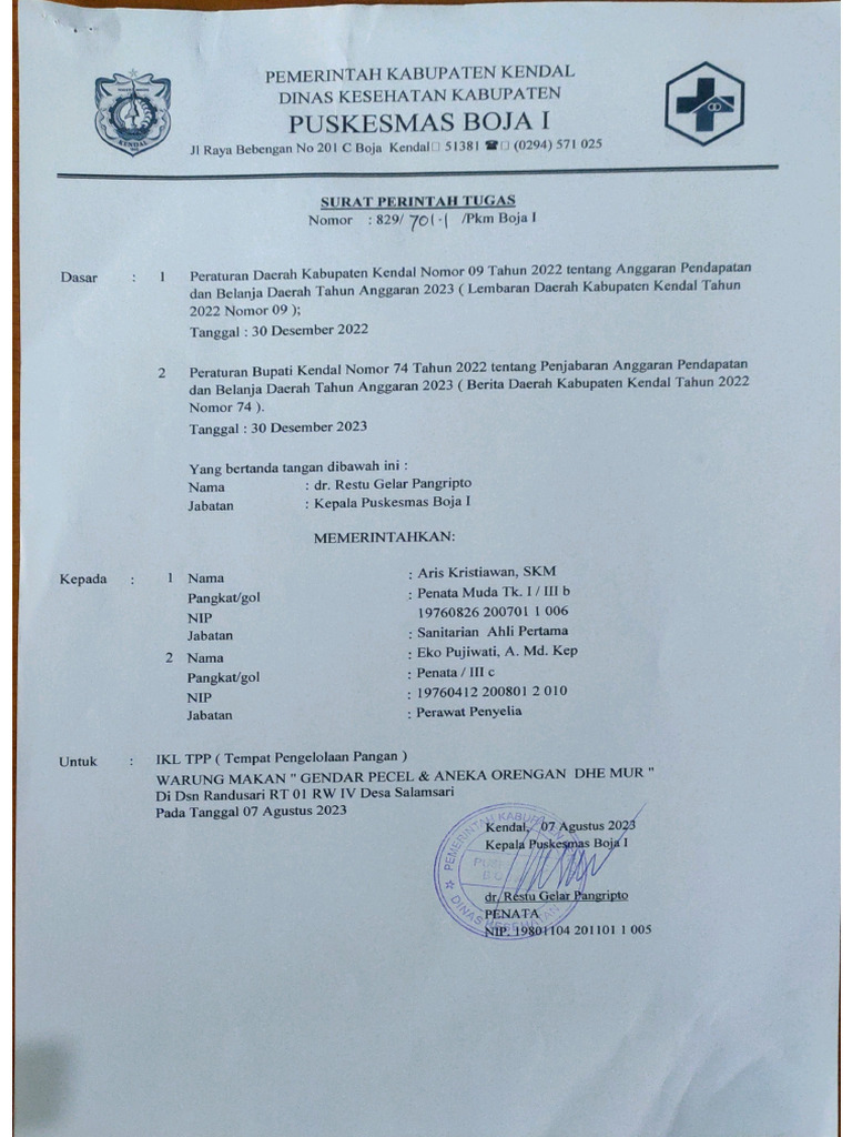 IKL TPP Warung Makan Gendar Pecel Agustus 2023 | PDF