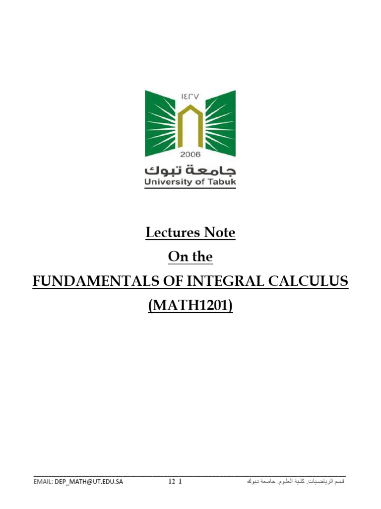 Lectures Note - MATH1201 | PDF | Integral | Algebra