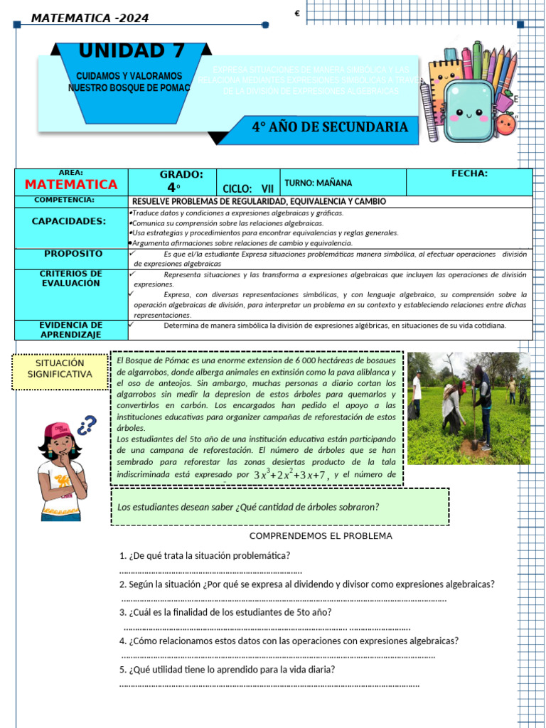 Actividad 3 - Cuarto - Unidad 7. | PDF | División (Matemáticas ...