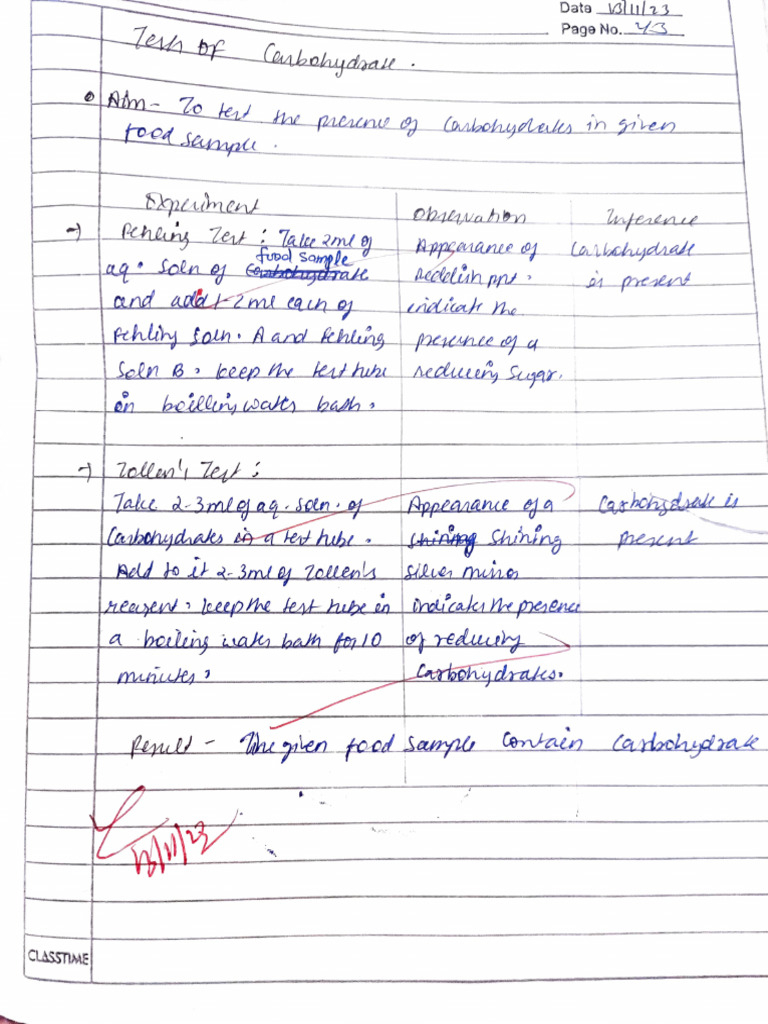 Tests For Carbohydrates, Protein and Fat in Given Food Sample | PDF
