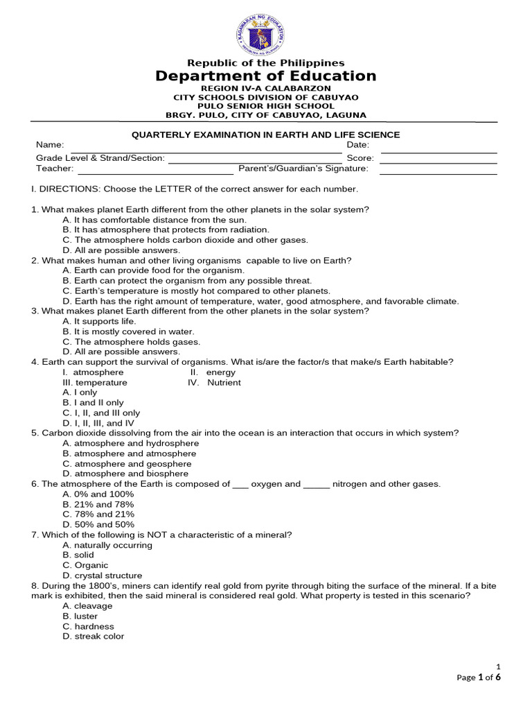 Test Questionnaire IN ELS | PDF | Rock (Geology) | Magma
