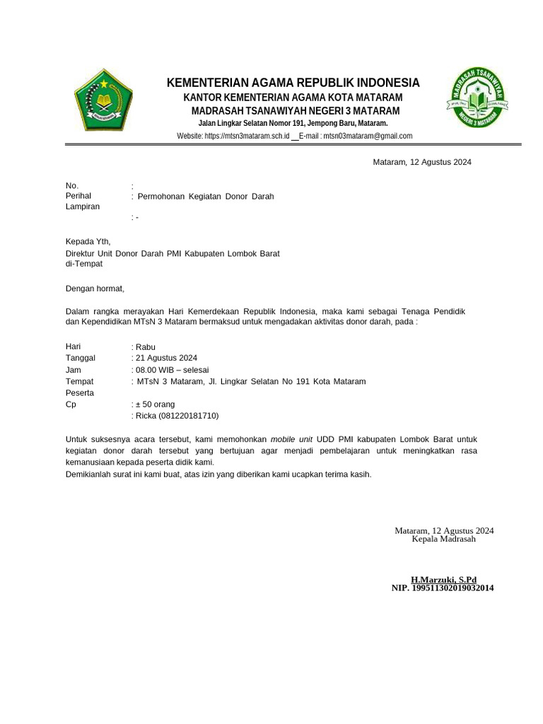 Surat Permohonan Donor Darah | PDF