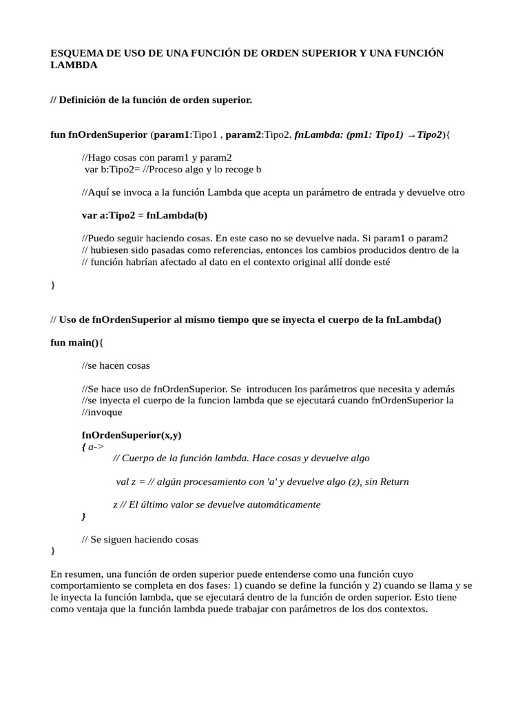 Esquema de Una Función de Orden Superior y Una Función Lambda | PDF