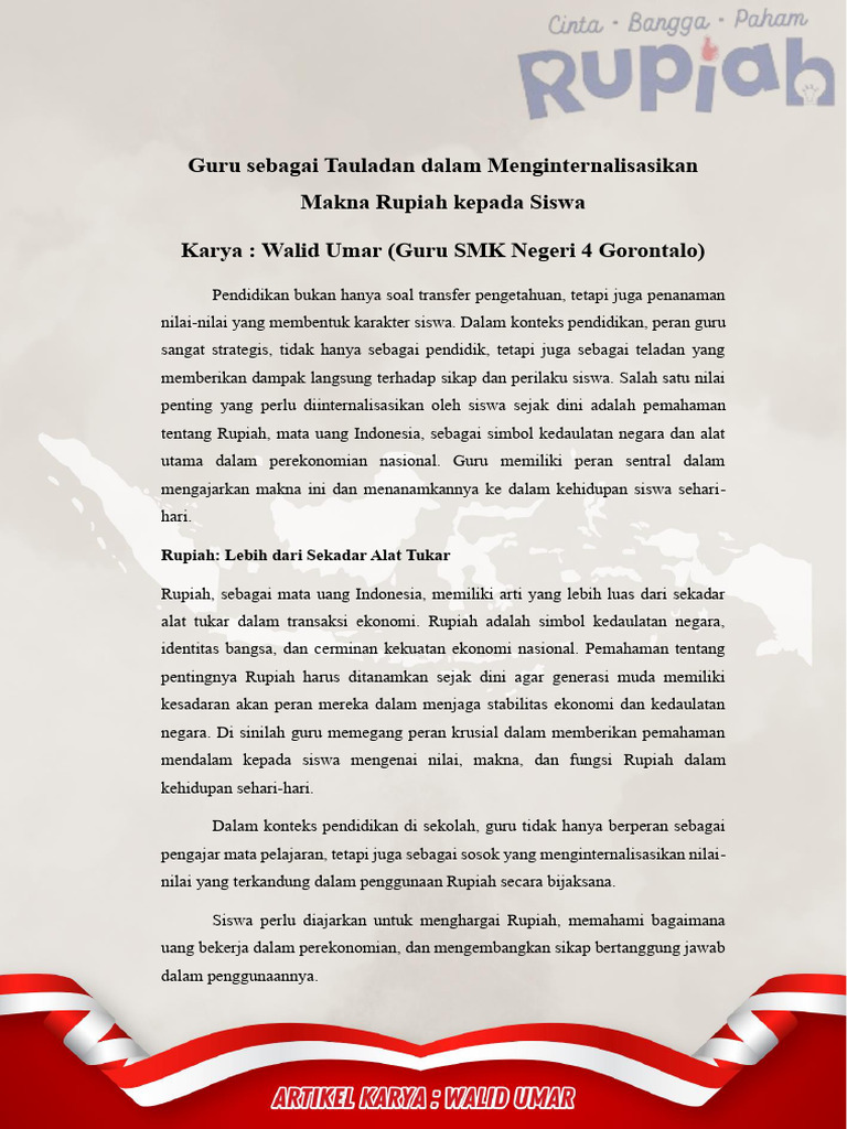 Naskah Lomba CBP Rupiah - Guru Sebagai Tauladan Dalam Menginternalisasikan Makna Rupiah - Walid ...