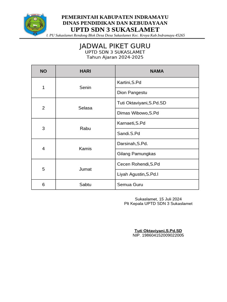 Jadwal Piket Guru | PDF