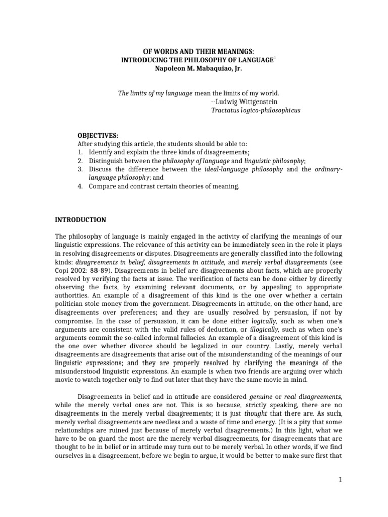 Philo of Language Intro - Mabaquiao | PDF | Semantics | Philosophy Of Language