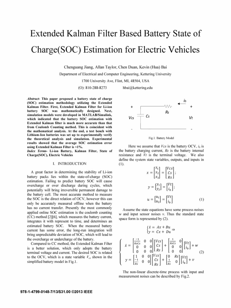 EKF Method for Battery SOC Estimation | PDF | Kalman Filter | Applied ...