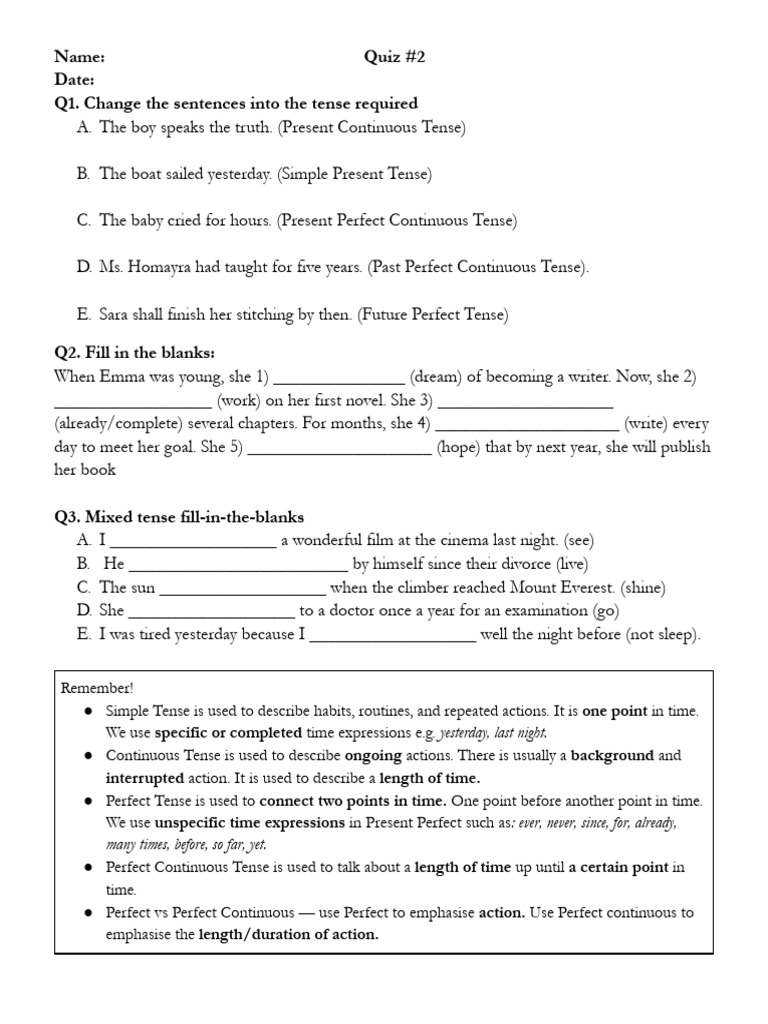 Mixed Tenses Quiz | PDF