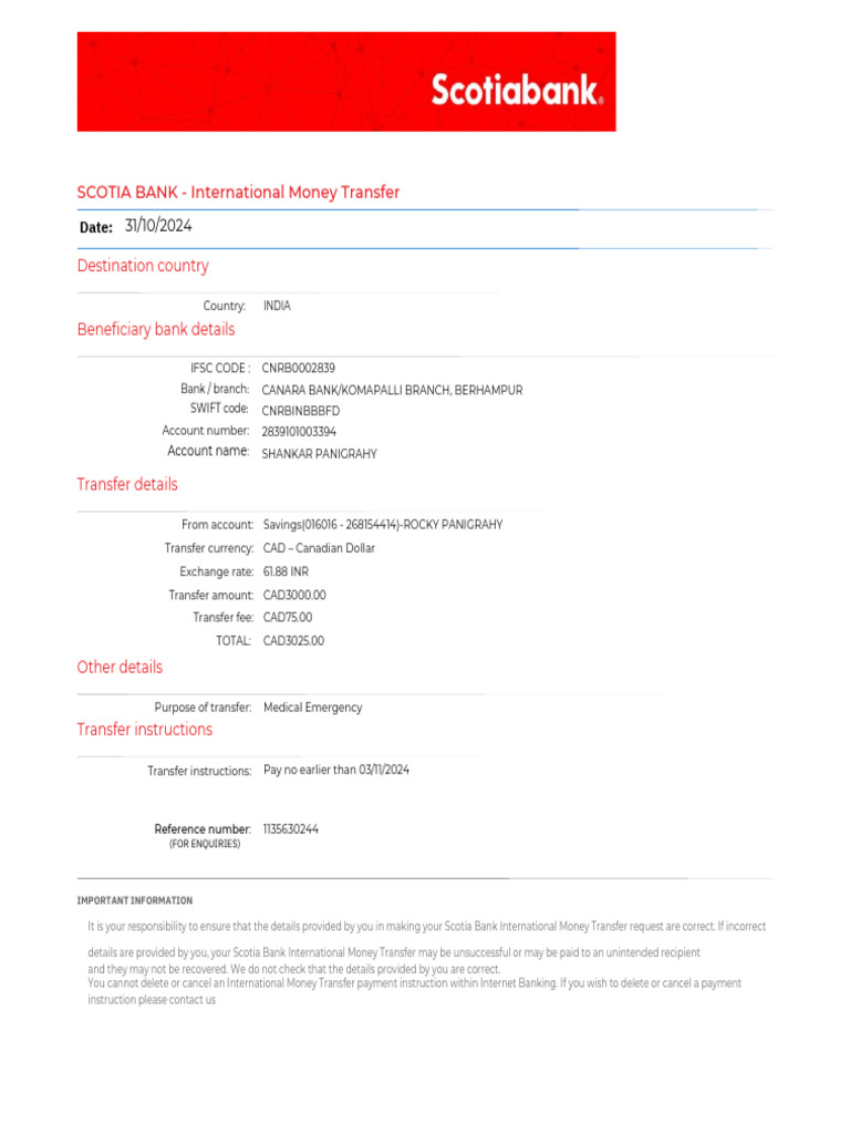 Money Transfer Receipt PDF | PDF