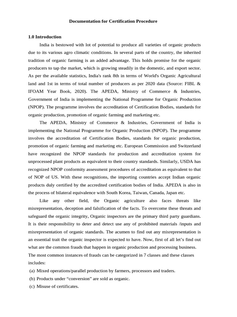 Documentation For Certification Procedure | PDF | Crop Rotation | Compost