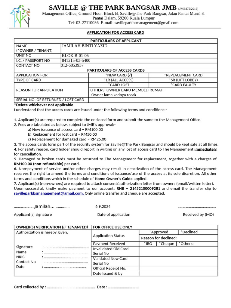 Application For Access Card | PDF | Finance & Money Management