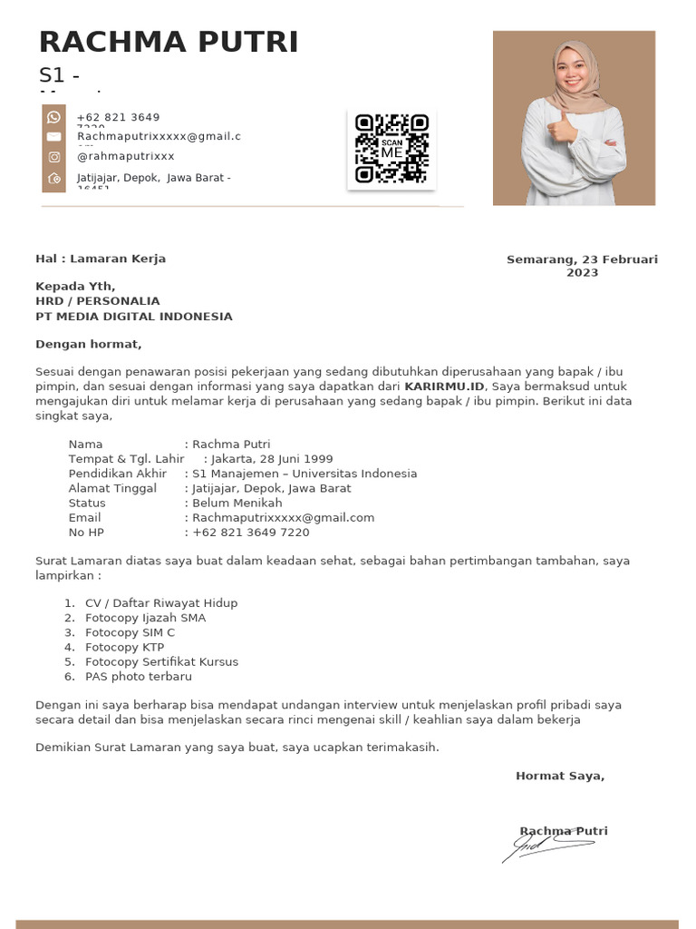 Template CV Dan Surat Lamaran Kode 068 File Surat Lamaran Ws6367 | PDF