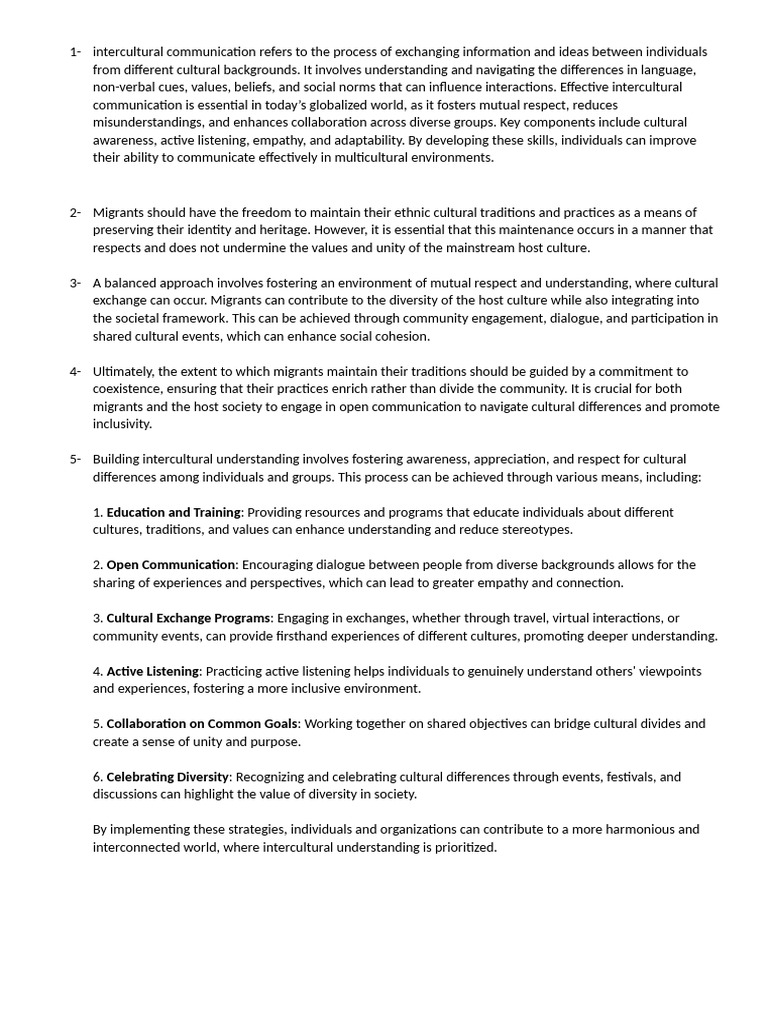 Intercultural Communication Refers To The Process of Exchanging Information and Ideas Between ...