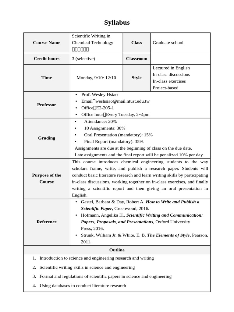 Scientific Writing Course Syllabus | PDF | Science | Written Communication