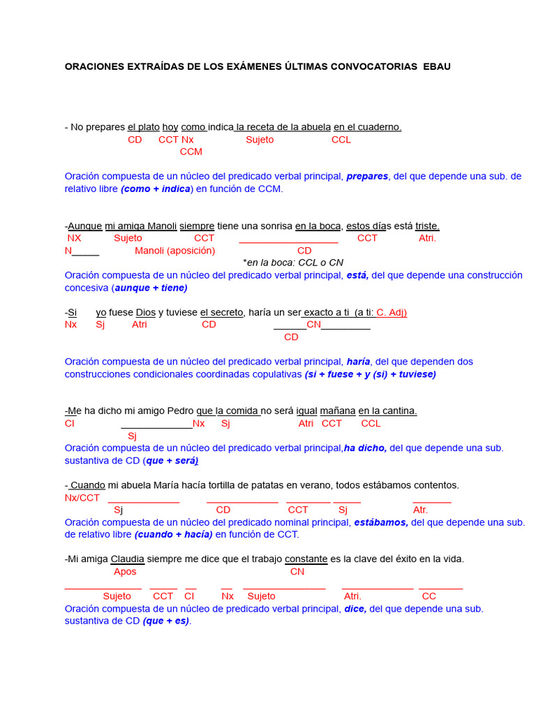 Oraciones Extra-Das de Los Ex-Menes - Ltimas Convocatorias Ebau | PDF | Predicado (Gramática ...
