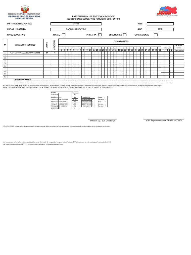 Formato Parte Mensual Efect Lecti | PDF