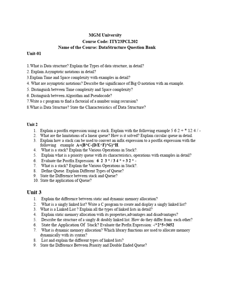 Data Structure Qb Pdf Algorithms And Data Structures Combinatorics 7344