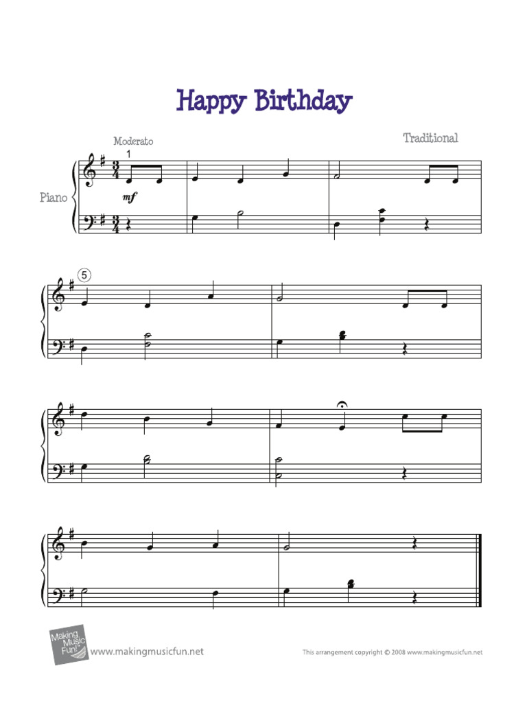 Happy Birthday Intermediate Piano | PDF