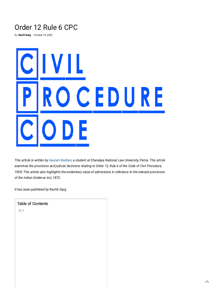 Order 12 Rule 6 CPC Explained | PDF | Judgment (Law) | Appeal