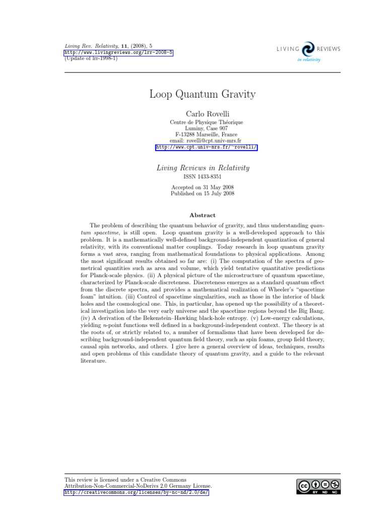 Carlo Rovelli - Loop Quantum Gravity | PDF | Quantum Gravity | General Relativity