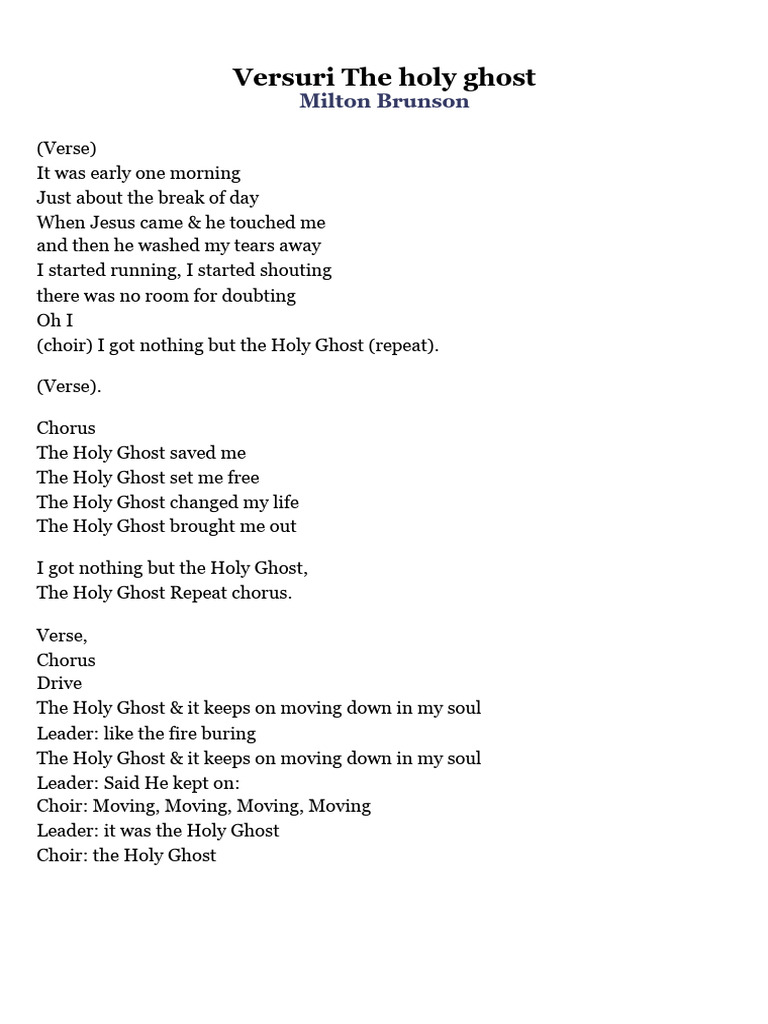 The Holy Ghost - Versuri Milton Brunson | PDF