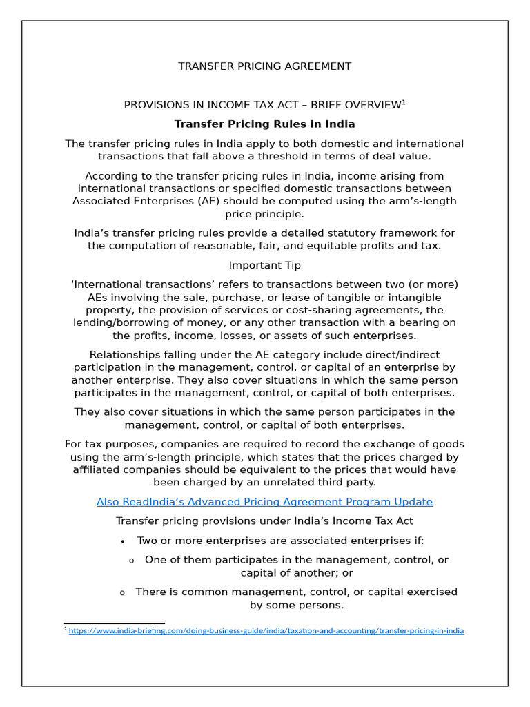 Transfer Pricing Agreement | PDF | Taxes | Economies