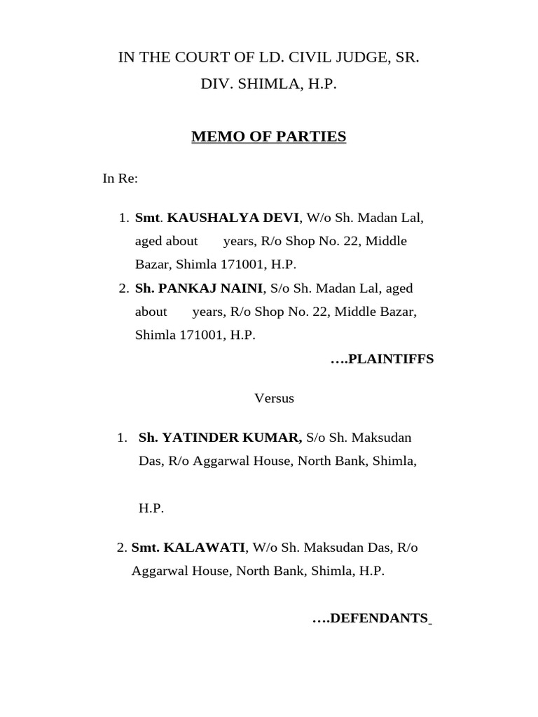 Memo of Parties | PDF