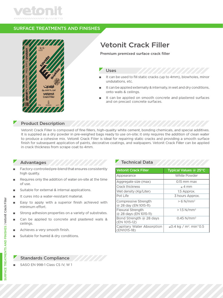 Vetonit Crack Filler Product Overview | PDF | Concrete | Plaster