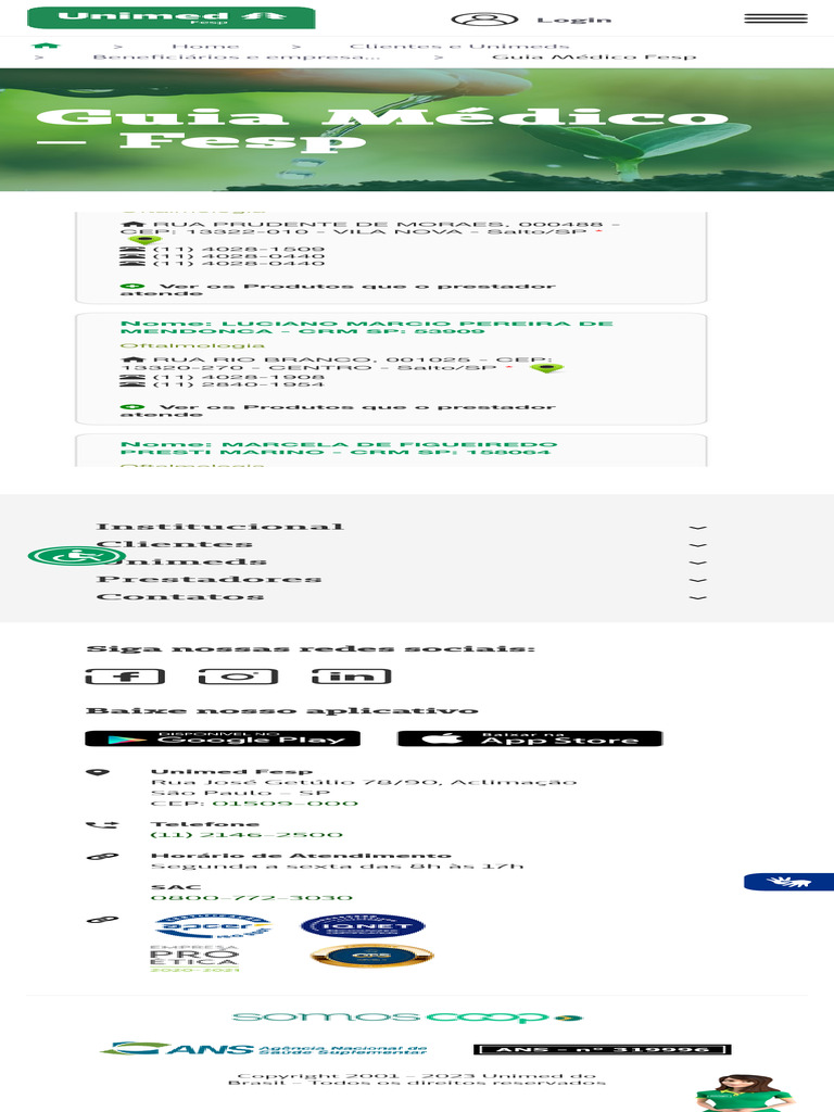 Guia Médico - Unimed Fesp - Federação Das Unimeds Do Estado de São Paulo | PDF