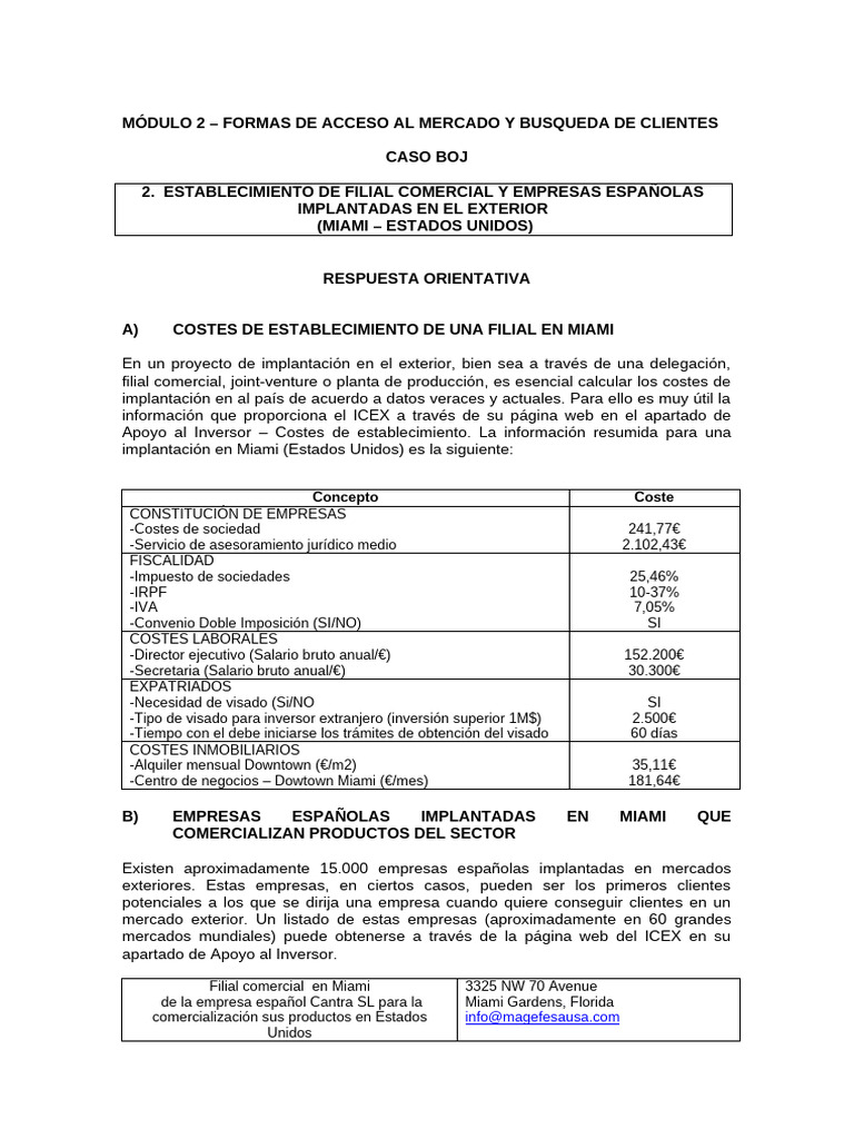 Caso Boj 2 Establecimiento Filial Respuesta | PDF | Negocios económicos ...