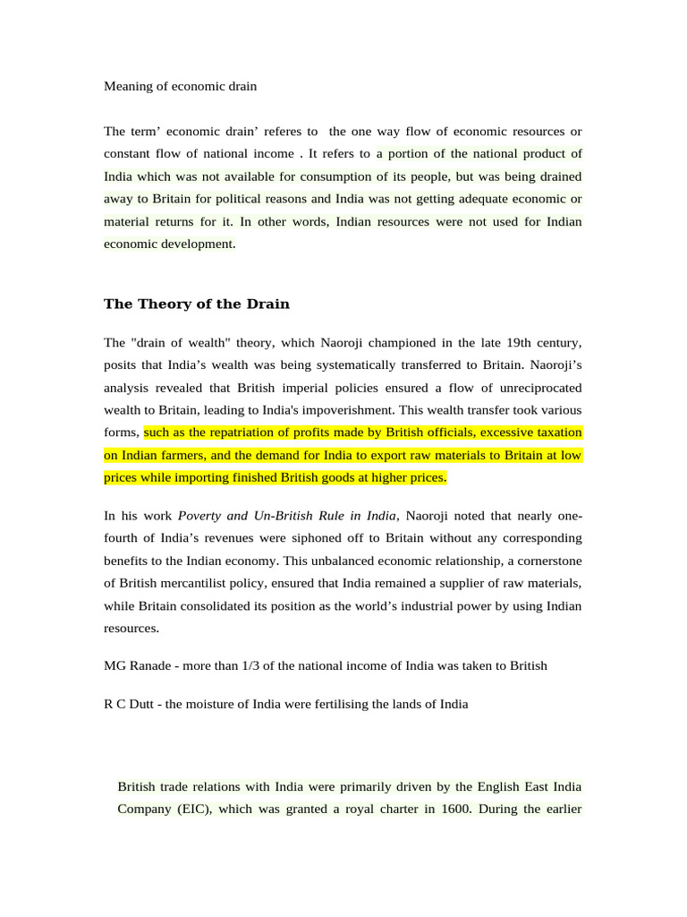 Economic Drain Theory in India | PDF | Balance Of Trade | Mercantilism