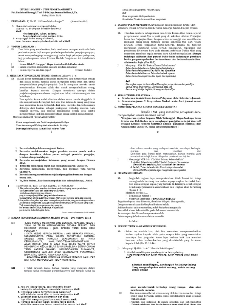 Liturgi Sambut-Utus Pendeta Germita | PDF