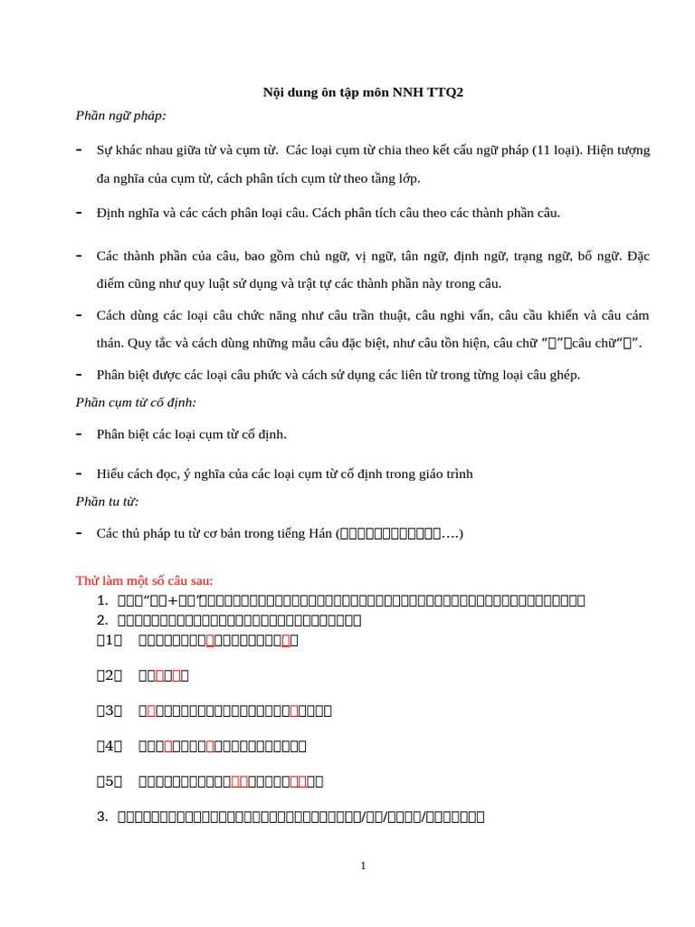 De Cuong On Tap Mon NNH TTQ 2 | PDF