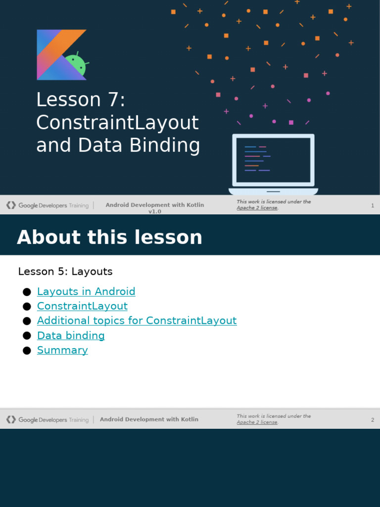 Lesson 7 ConstraintLayout and Data Binding | PDF | Software | Computer Programming