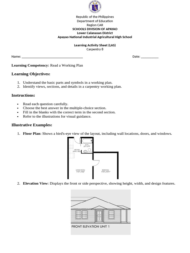 Grade 8 Carpentry LAS: Working Plans | PDF | Computers