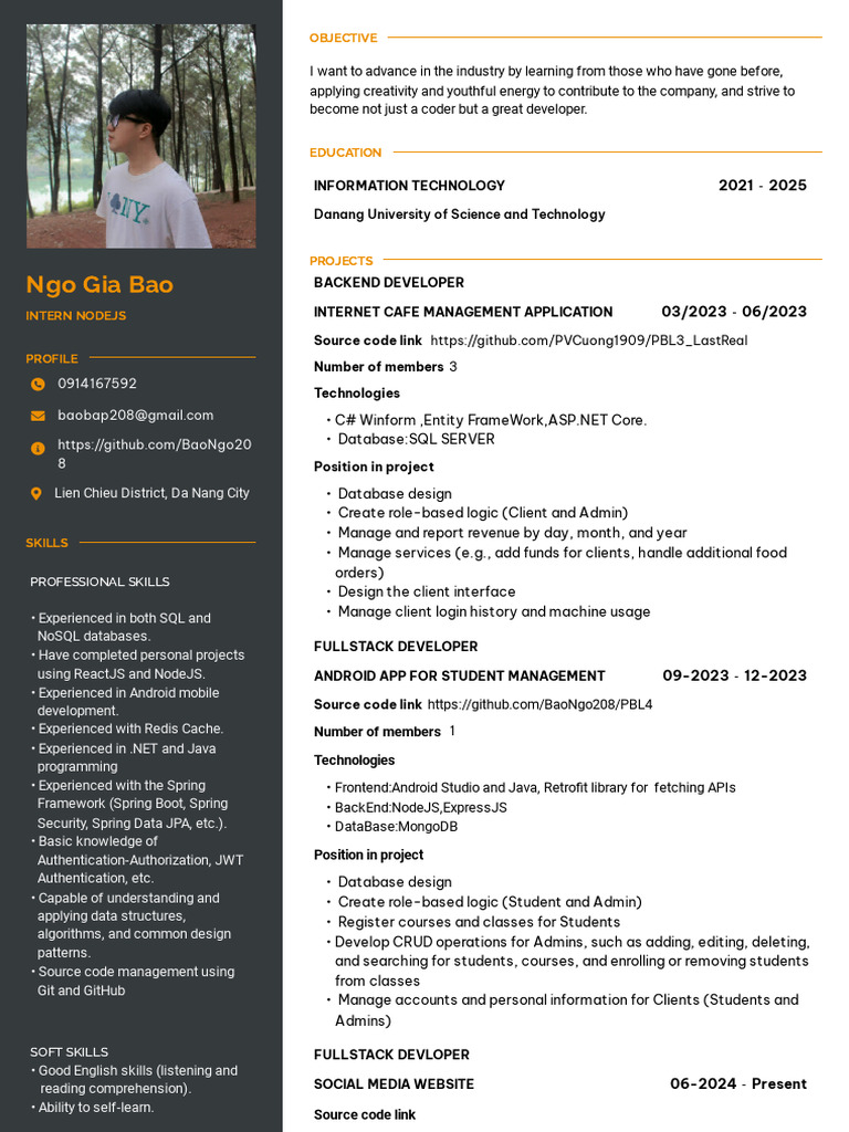Ngo_Gia_Bao_CV | PDF | Databases | My Sql