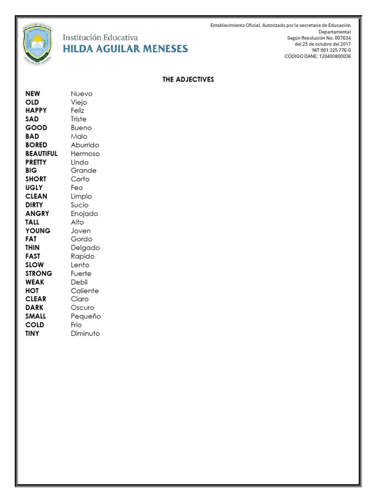 The Adjectives | PDF