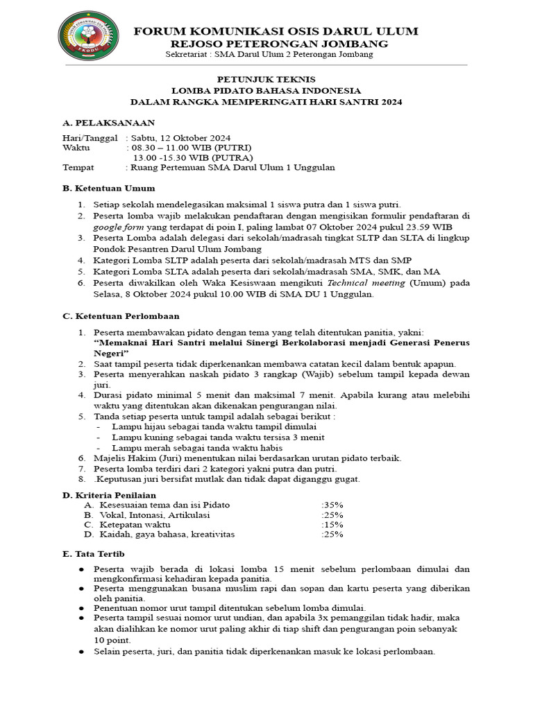 Juknis Pidato SDC 2024.docx - Google Dokumen | PDF