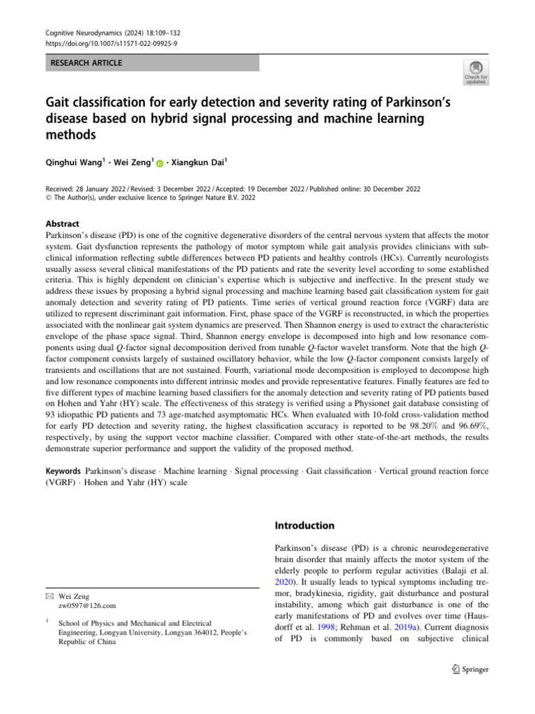 Gait Classification For Early Detection and Severity Rating of Parkinson's Disease Based On ...