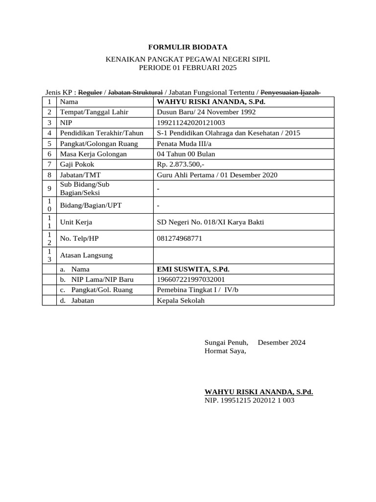 Formulir Biodata Wahyu | PDF