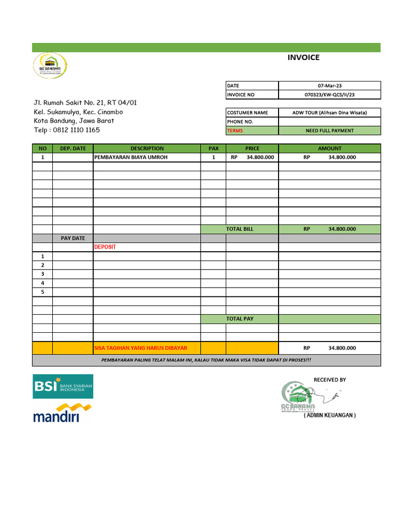 Invoice Adw Tour | PDF