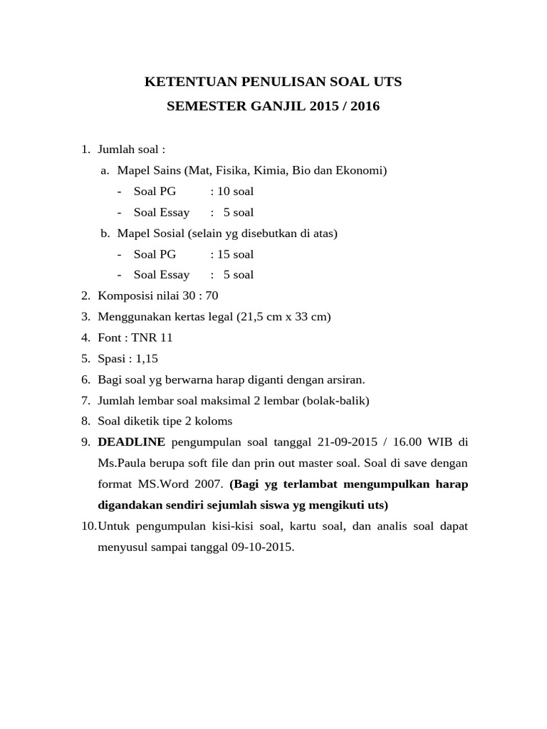Ketentuan Penulisan Soal UTS dan UAS | PDF