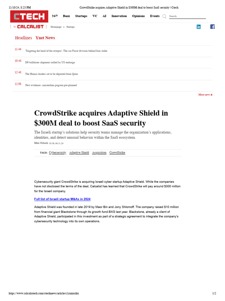 CrowdStrike Acquires Adaptive Shield in $300M Deal To Boost SaaS Security - Ctech | PDF ...