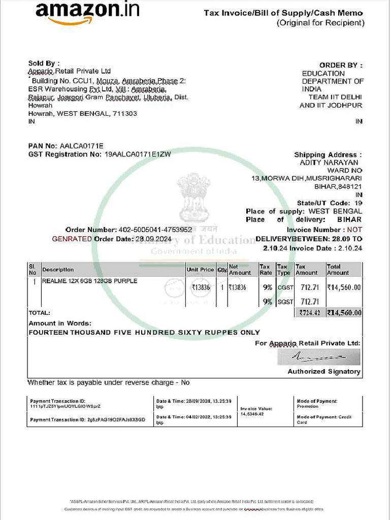 Tax Invoice For Realme 12 | PDF