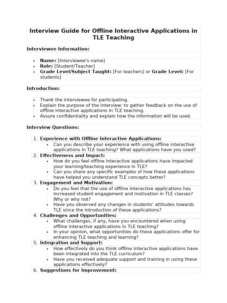 Interview Guide For Offline Interactive Applications in TLE Teaching | PDF