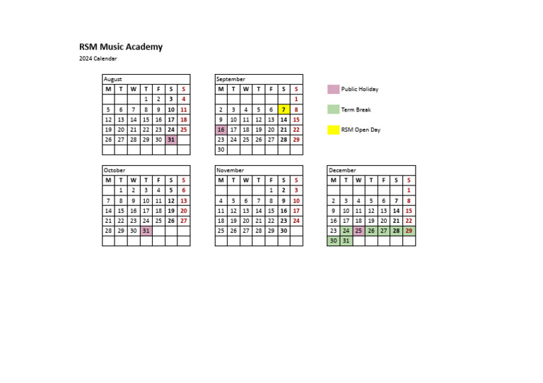RSM Music Academy 2024 Calendar | PDF