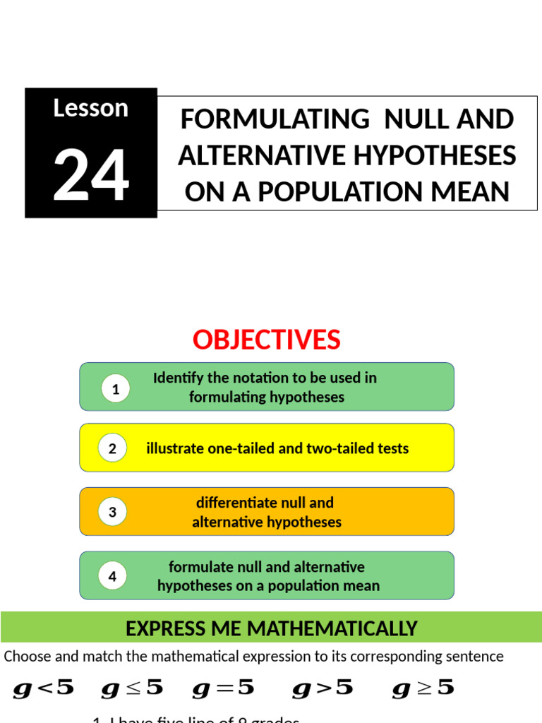 Lesson 25 Formulating Null and Alternative Hypotheses On A Population ...