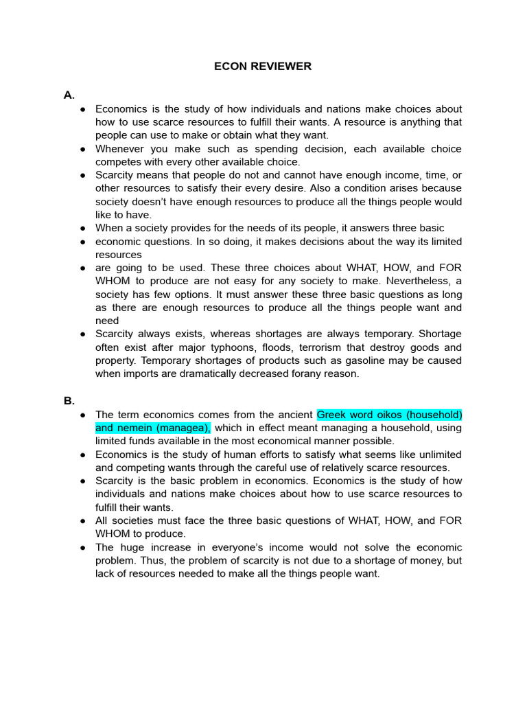 ECON REVIEWER | PDF | Economics | Wealth